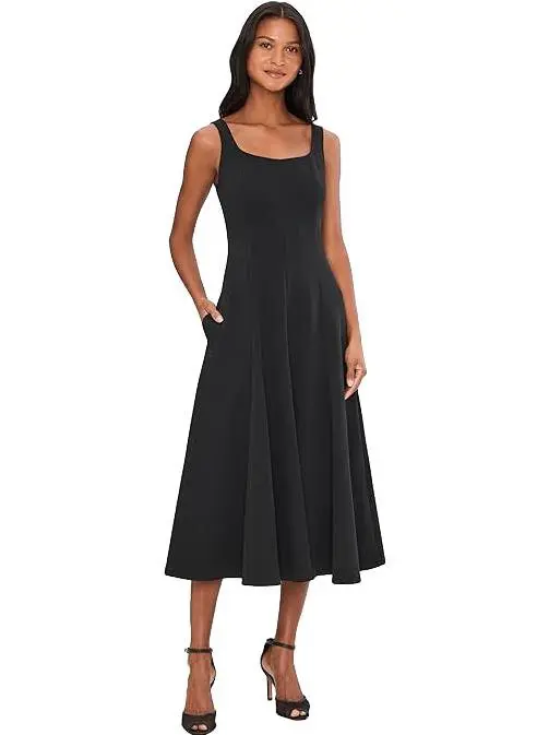 Vince Square Neck Sleeveless Midi Dress - Black