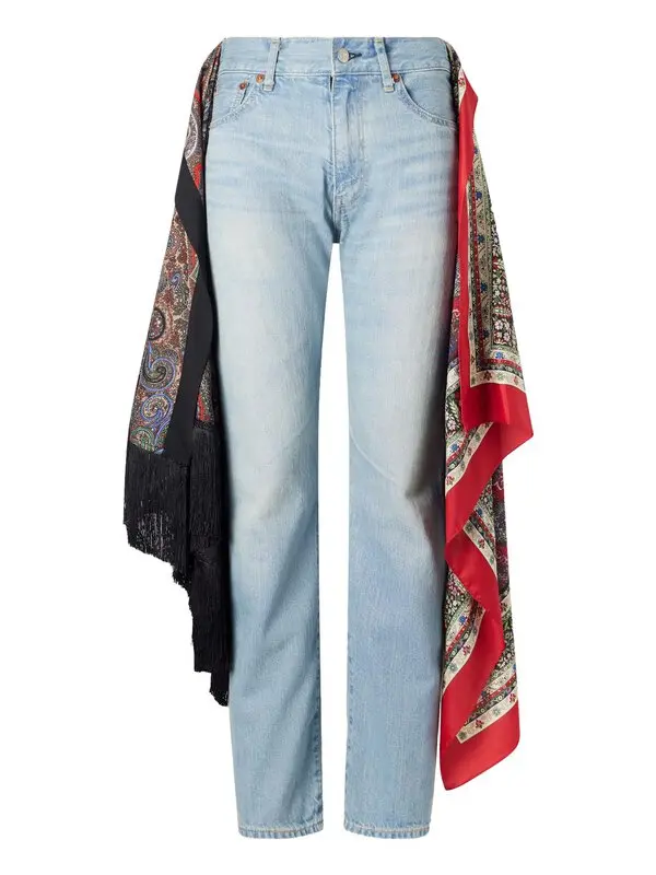 Junya Watanabe X Levi's® Scarf-detailed Fringed Mid-rise Straight-leg Jeans - Blue