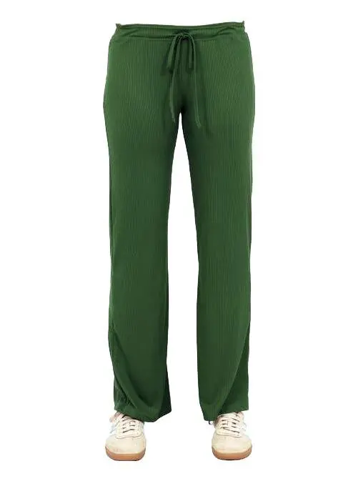 24SEVEN COMFORT APPAREL Ribbed Knit Drawstring Straight Leg Lounge Pants - Kiwi