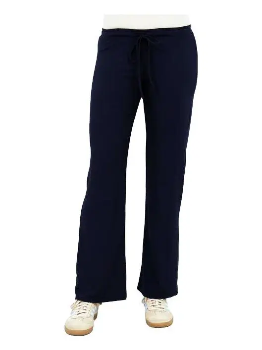 24SEVEN COMFORT APPAREL Ribbed Knit Drawstring Straight Leg Lounge Pants - Navy