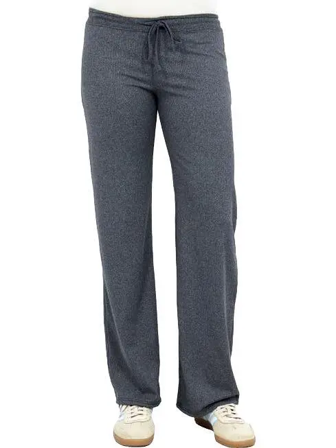 24SEVEN COMFORT APPAREL Ribbed Knit Drawstring Straight Leg Lounge Pants - Smoke