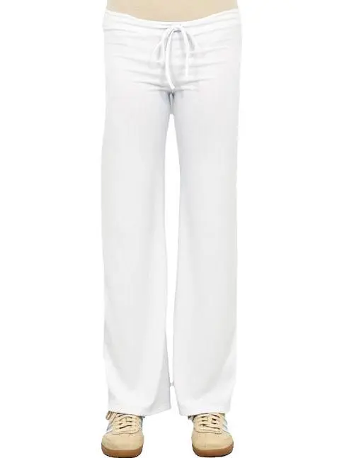 24SEVEN COMFORT APPAREL Ribbed Knit Drawstring Straight Leg Lounge Pants - White