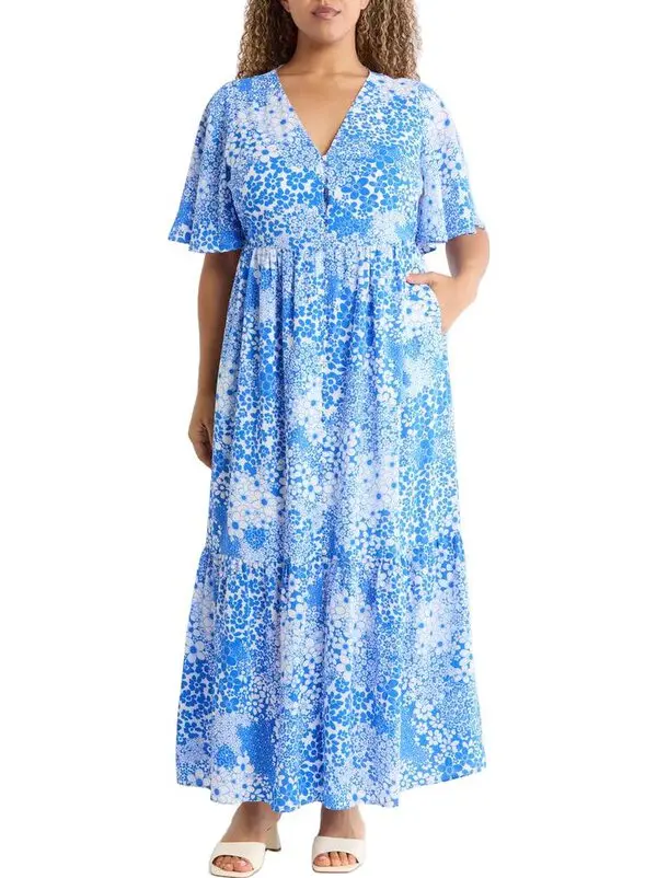 SUGARLIPS Floral Maxi Dress - White-blue-multi