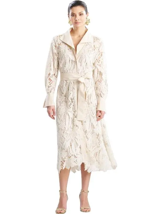 Natori Crochet Lace Button-down Shirt Dress - Parchment