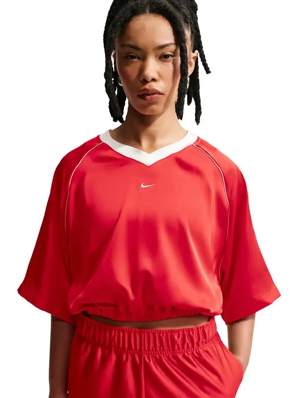 Nike Oversized Satin V-neck Top - Red