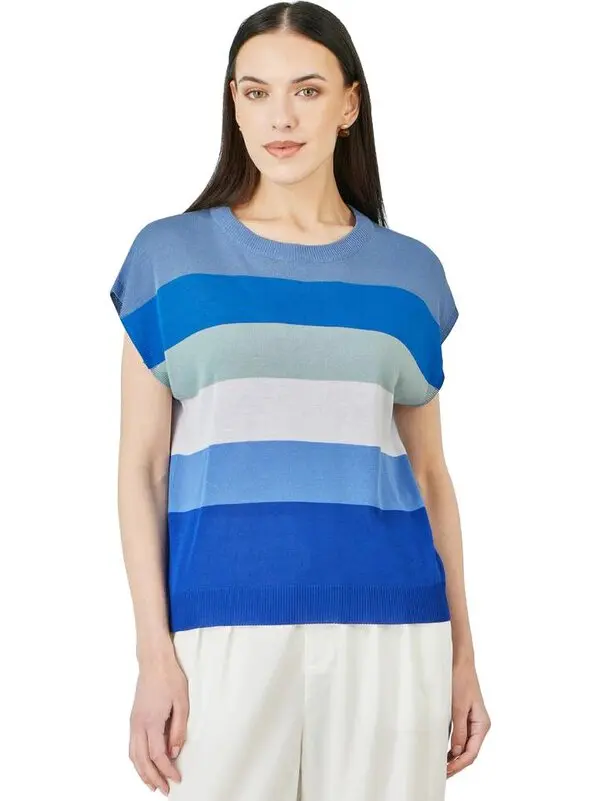 YUMI Block Stripe Relaxed Knitted Top - Blue