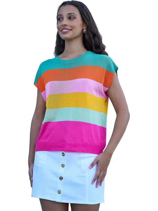 YUMI Block Stripe Relaxed Knitted Top - Multi