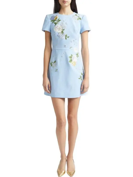 Carolina Herrera Floral Embroidered Crepe Mini Dress - Cloudy Blue