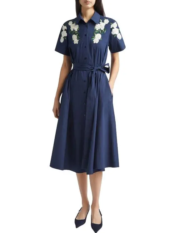 Carolina Herrera Floral Embroidered Cotton Shirtdress - Midnight