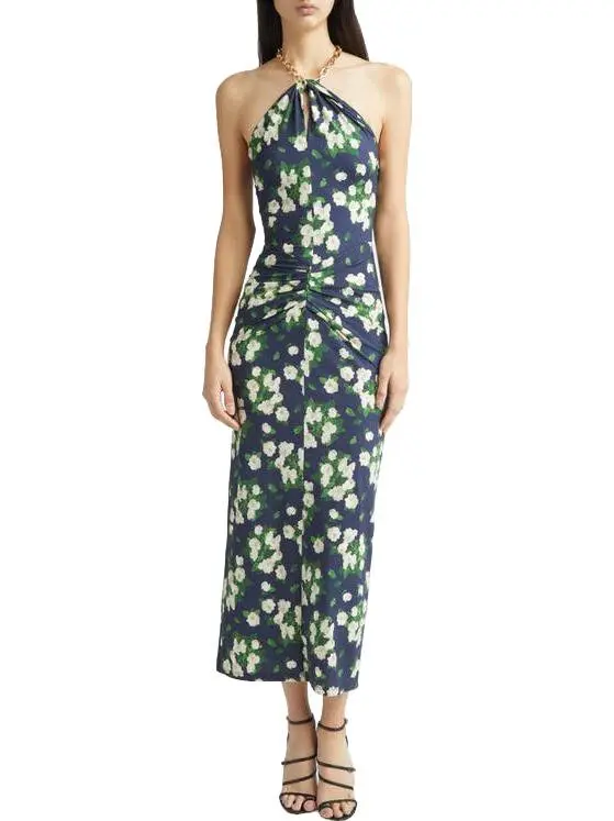 Carolina Herrera Floral Print Jersey Halter Midi Dress - Midnight Multi