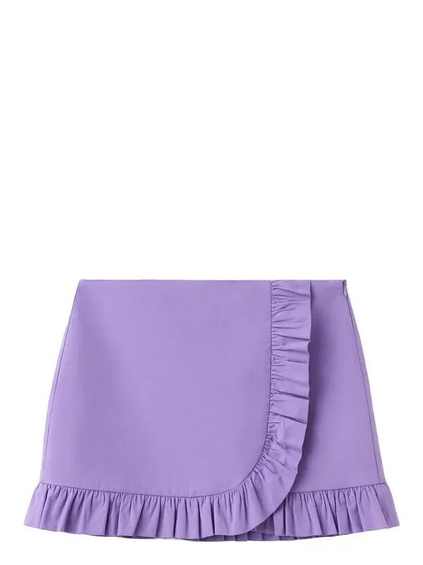 Mango Ruffled Cotton Blend Mini Skirt - Purple
