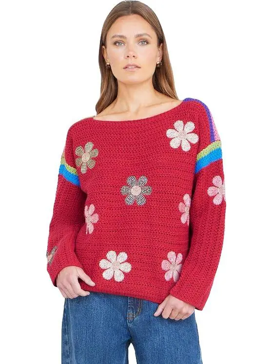 YUMI Crochet Flower Jumper - Red