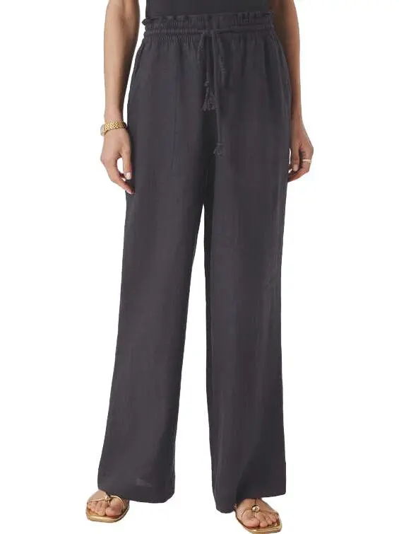 Splendid Linen Paperbag Waist Wide Leg Pants - Lead Grey