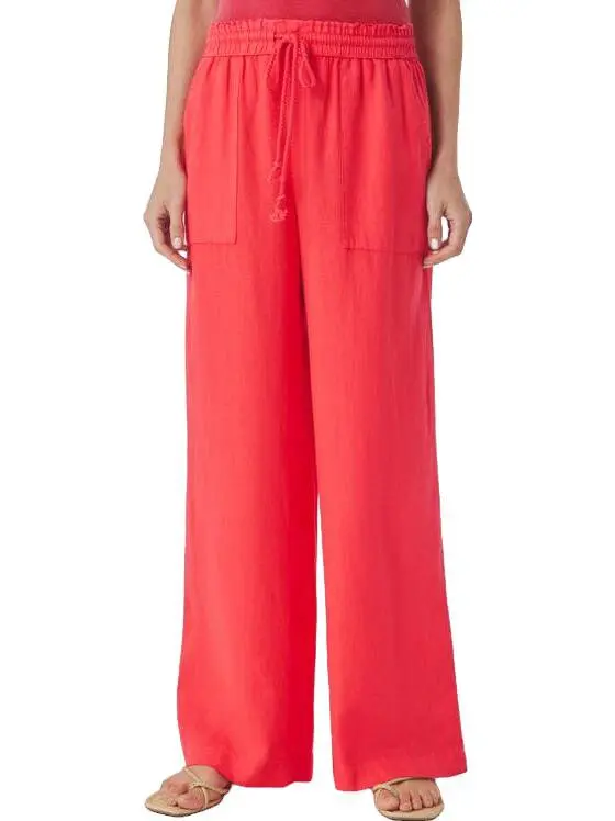 Splendid Linen Paperbag Waist Wide Leg Pants - Scarlet Red