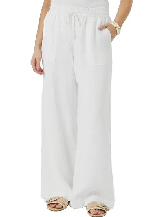 Splendid Linen Paperbag Waist Wide Leg Pants - White