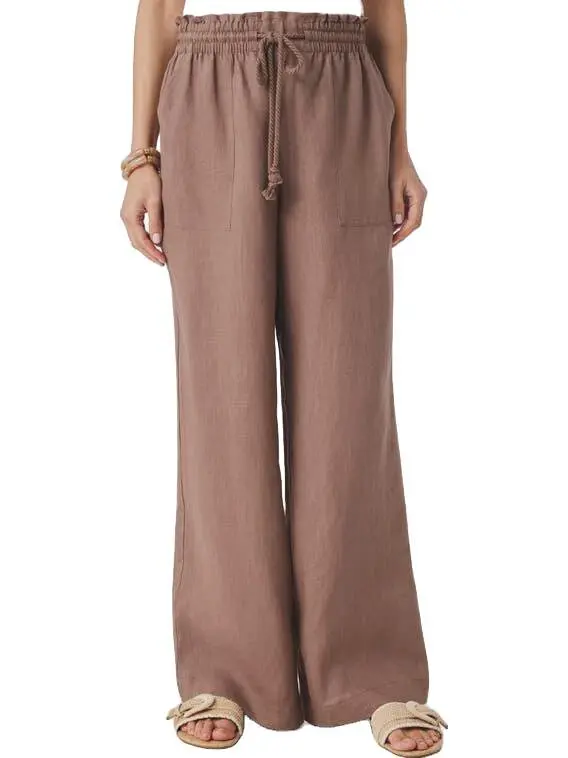 Splendid Linen Paperbag Waist Wide Leg Pants - Wicker