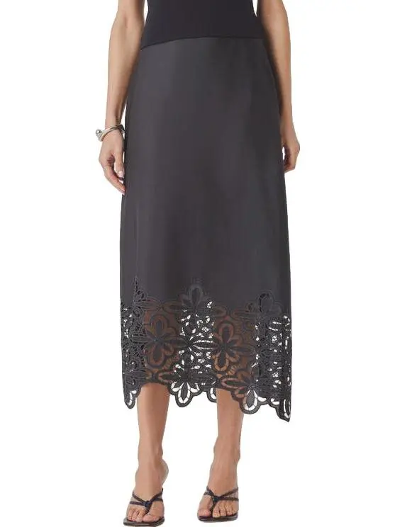 Splendid Midi Skirt With Floral Eyelet Hem - Lead Grey