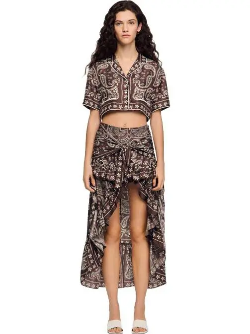 Sandro Bandana Print Asymmetrical Skirt - Taupe/white