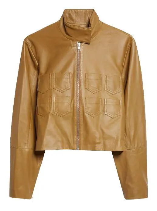 Paloma Wool Aline Crop Leather Jacket - 330 - Brown