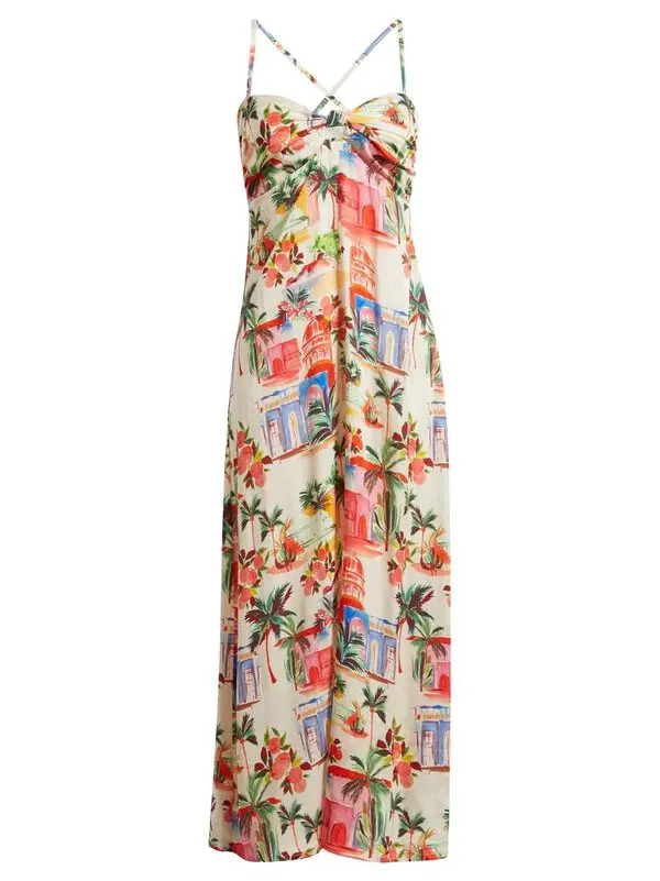 Marine Layer Paloma Postcard Print Sweetheart Neck Maxi Dress - Palmas Print