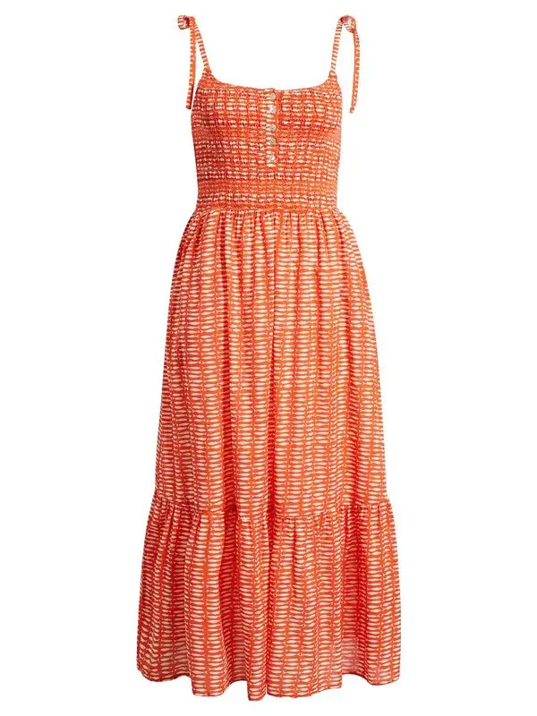 Marine Layer Carmen Tie Strap Ruffle Hem Maxi Dress - Sardina Print