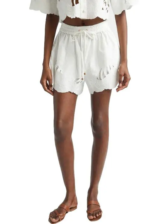 Zimmermann Mahon Embroidered Cotton Shorts - Ivory