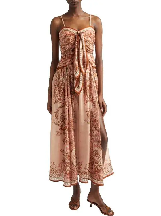 Zimmermann Aster Paisley Silk Midi Dress - Pink Paisley Floral