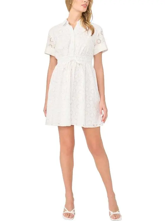 CECE DUPRAZ Eyelet Cotton Button-up Shirtdress - Ultra White