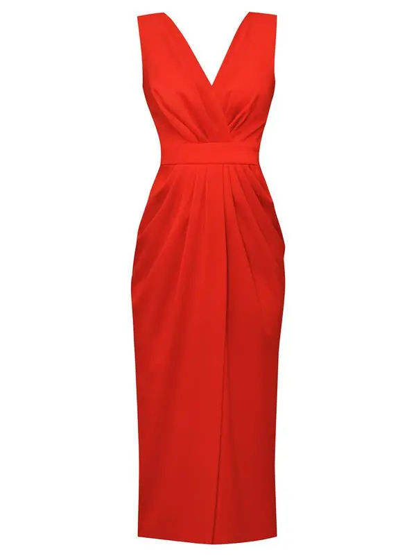ALINA CERNATESCU V-neck Midi Cocktail Dress - Red/orange