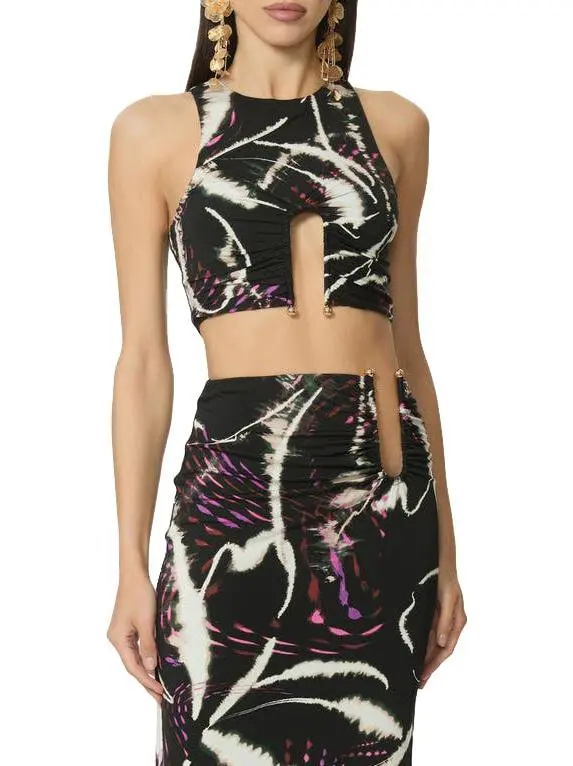 AFRM Saoirse Abstract Print U-ring Cropped Tank - Night Daisy