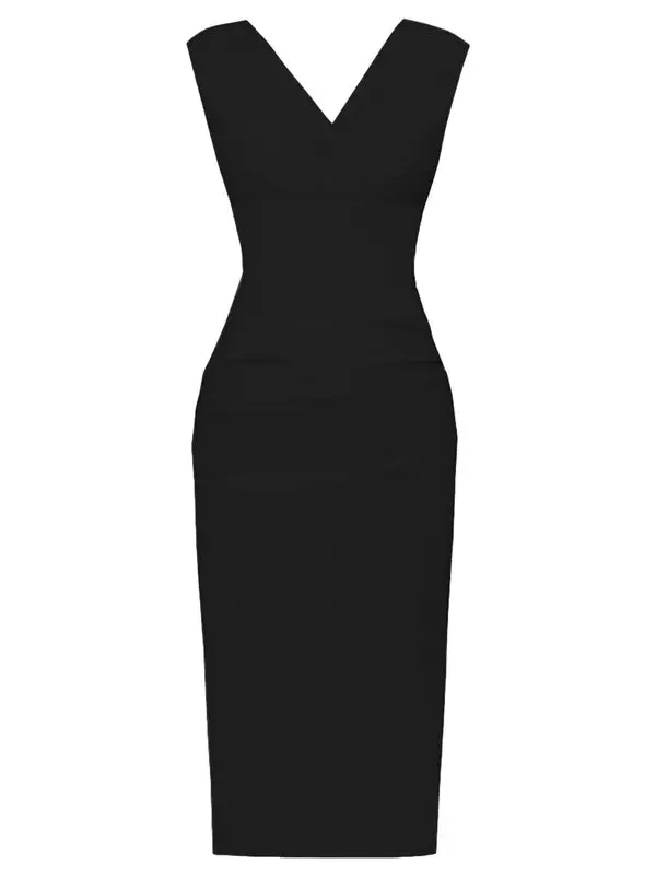 ALINA CERNATESCU V-neck Midi Bodycon Dress With Draped Detail - Black