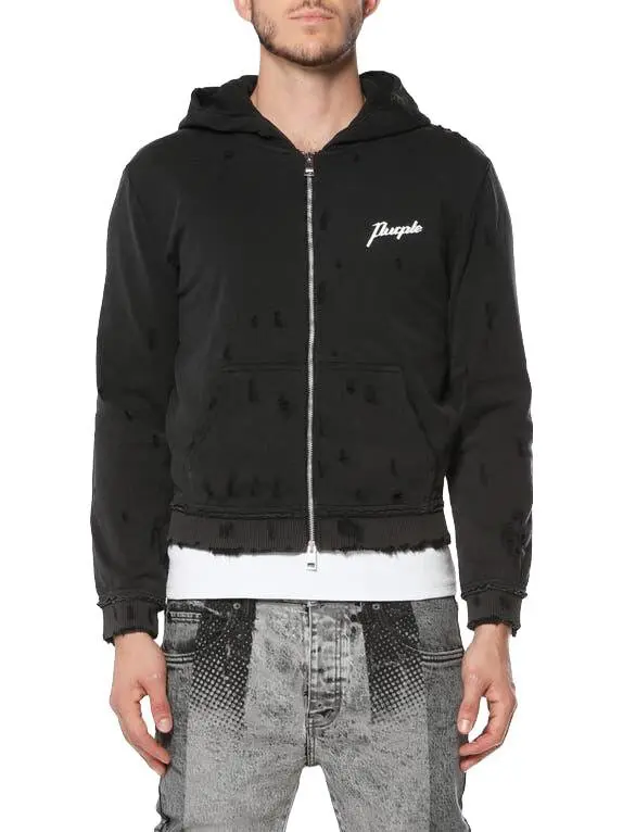 PURPLE BRAND Midweight Slub Graphic Zip Hoodie - Black