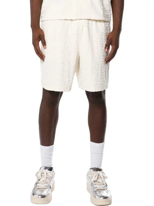 PURPLE BRAND Terry Cloth Jacquard Drawstring Shorts - Off White