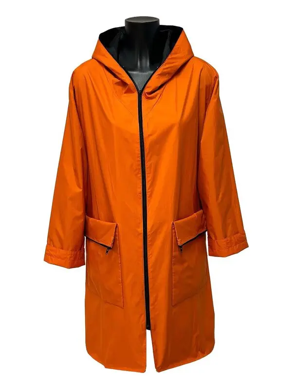 MAXJENNY Hooded Mid-length Rain Jacket - Orange