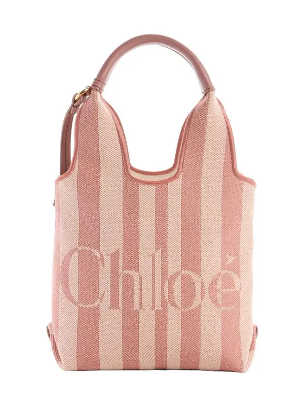 Chloé Mini Striped Jacquard Crossbody Tote - Nougat