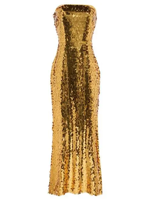 SIMONMILLER Sculptural Strapless Sequin Gown - Star Gold