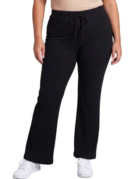 24SEVEN COMFORT APPAREL Ribbed Knit Drawstring Lounge Pants - Black