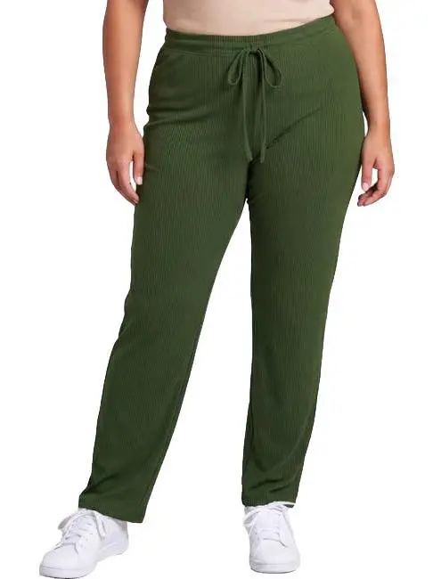 24SEVEN COMFORT APPAREL Ribbed Knit Drawstring Lounge Pants - Kiwi
