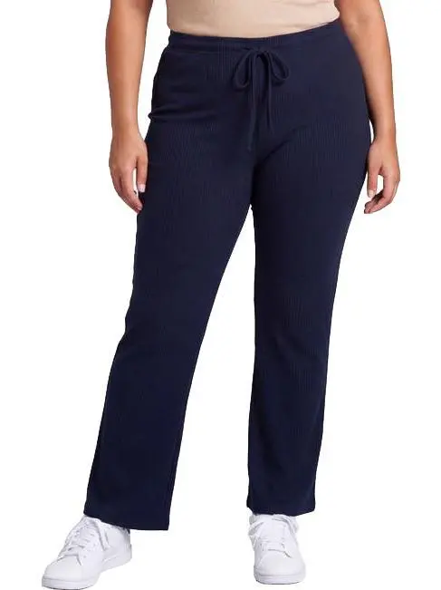 24SEVEN COMFORT APPAREL Ribbed Knit Drawstring Lounge Pants - Navy