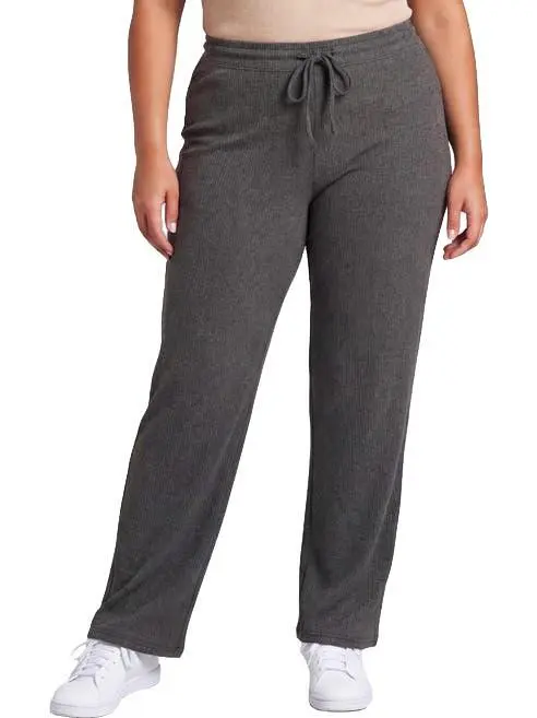 24SEVEN COMFORT APPAREL Ribbed Knit Drawstring Lounge Pants - Smoke