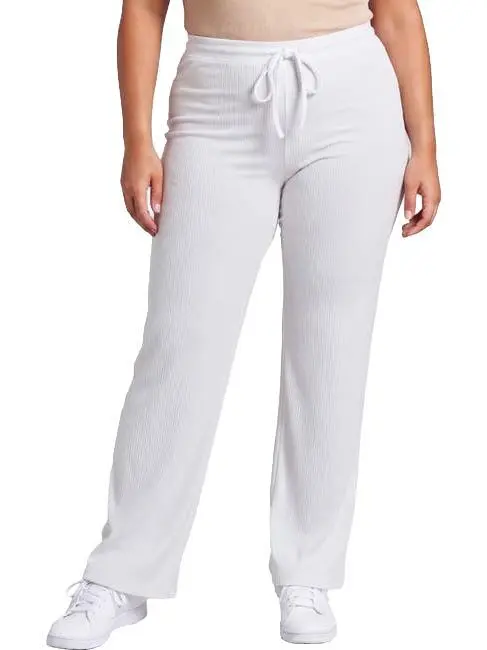 24SEVEN COMFORT APPAREL Ribbed Knit Drawstring Lounge Pants - White