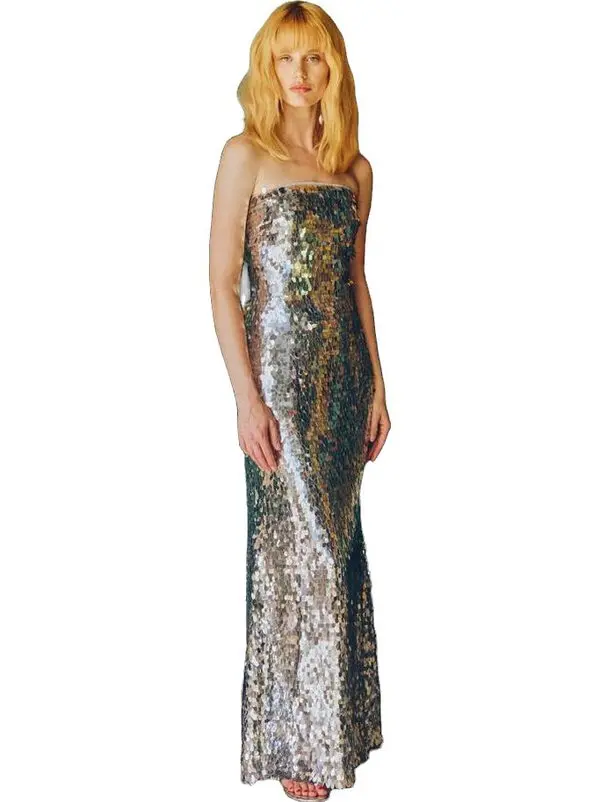 SIMONMILLER Strapless Teardrop Sequin Gown - Satellite Silver