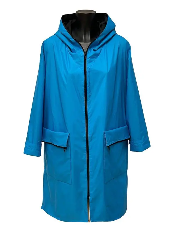 MAXJENNY Mid Length Hooded Rain Jacket - Blue