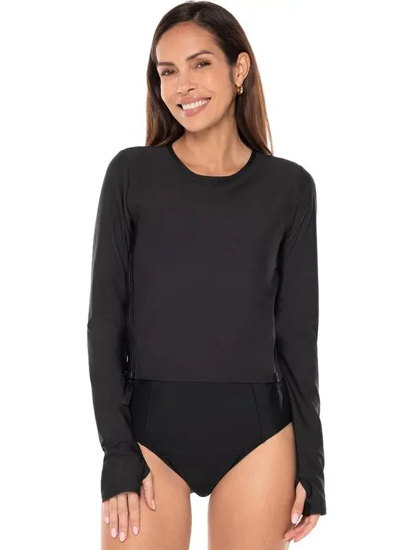 Coolibar Bayfront Upf 50+ Long Sleeve Rash Guard Bra Top - Black