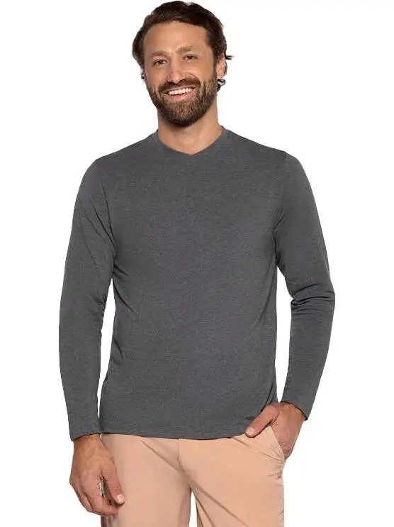 Coolibar Upf 50+ Sun Protection V-neck Long Sleeve T-shirt - Charcoal Heather