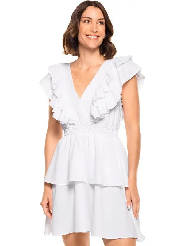Coolibar South Cove V-neck Ruffle Dress Upf 50+ Sun Protection - White