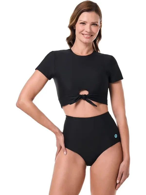 Coolibar Upf 50+ Sun Protection Swim Crop Top With Front Tie - Black