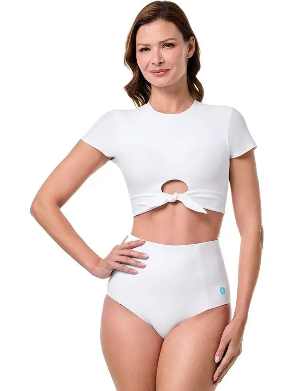 Coolibar Upf 50+ Sun Protection Swim Crop Top With Front Tie - White
