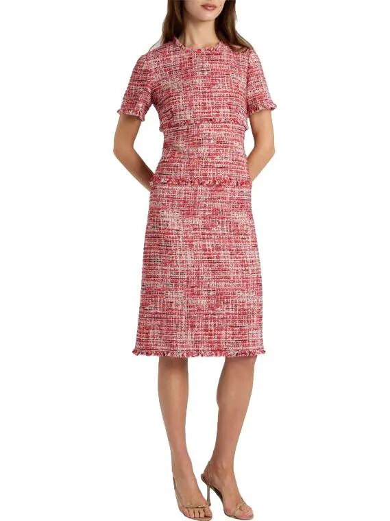 Santorelli Giulia Short Sleeve Sheath Dress In Modern Tweed - Chili Pepper