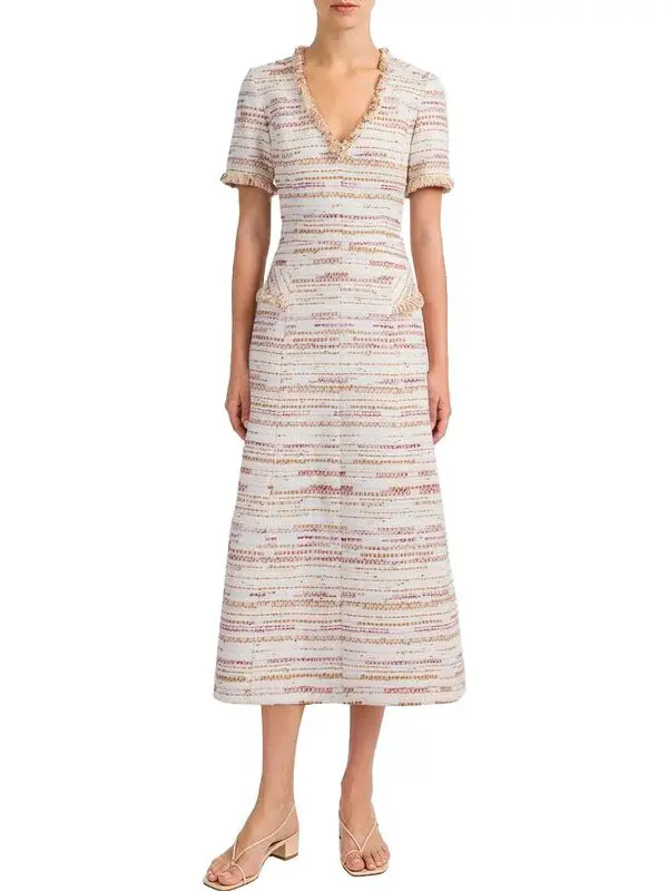 Santorelli Adelle Midi A-line Dress In Modern Tweed - Chai